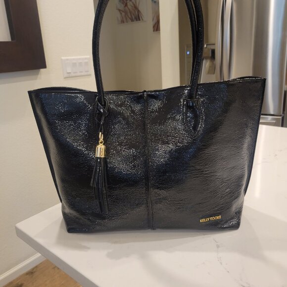 Kelly Tooke | Bags | Kelly Tooke Black Leather Patent Tote | Poshmark